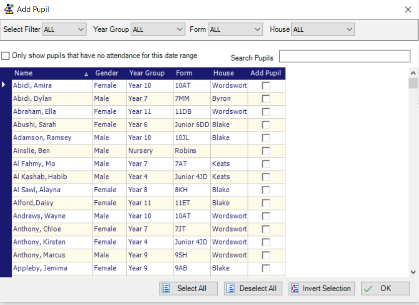 Batch update attendance